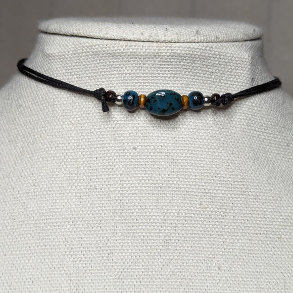 Handmade | Jewelry | Dark Teal Blue Green Ceramic Wooden Bead Hippie Boho Adjustable Choker ...